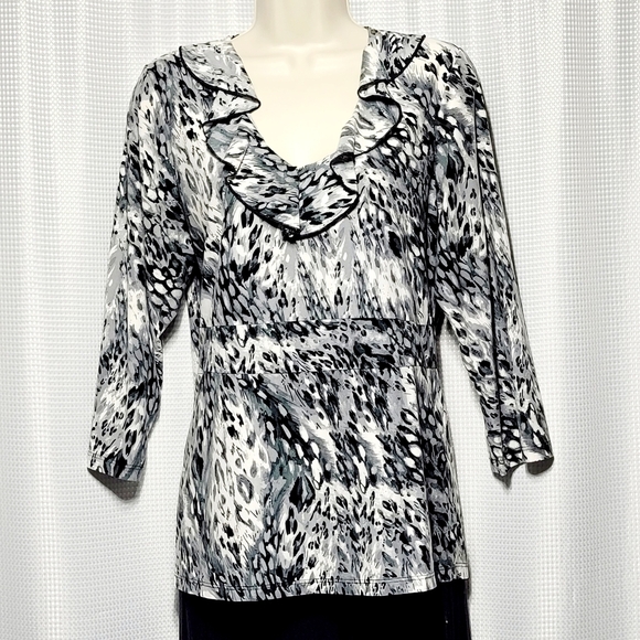 Olivia Paige | Tops | Olivia Paige Woman Black White Ruffled Animal ...